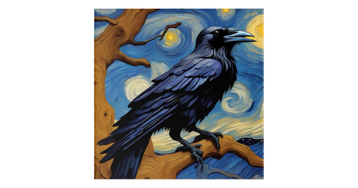 A Raven in an Old Oak Tree Starry Night Acrylic Print | Zazzle