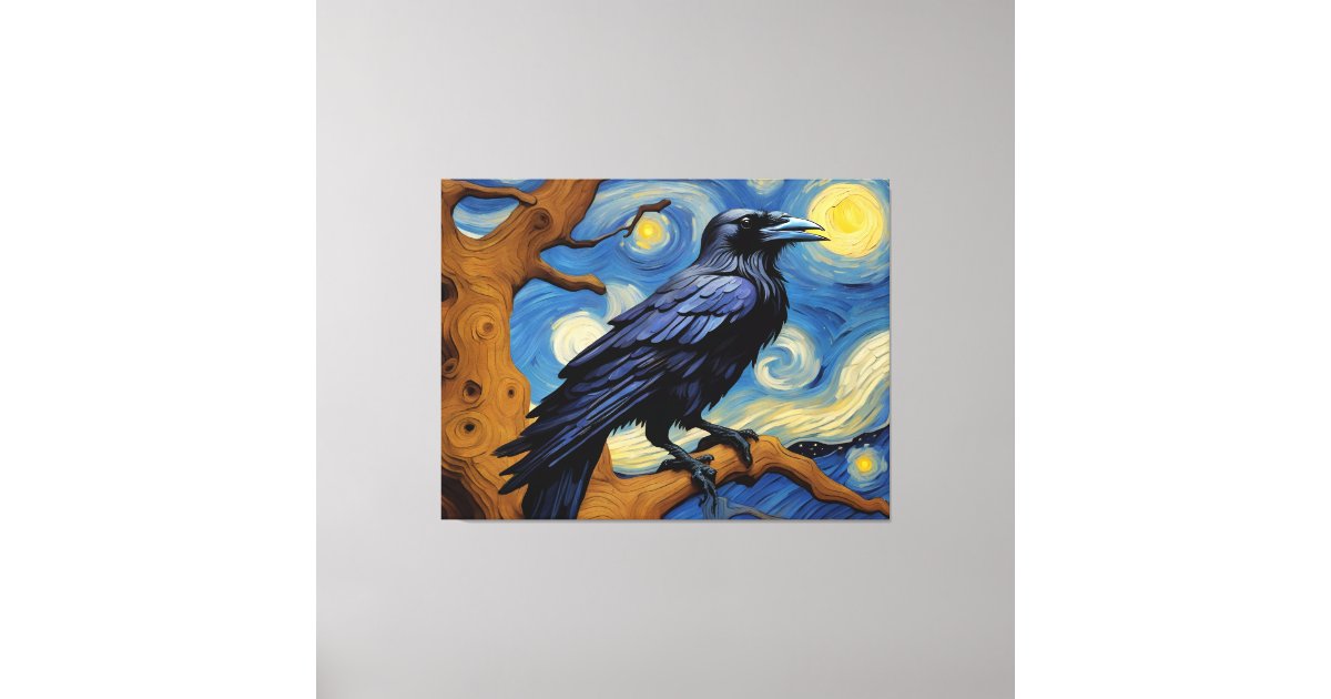 A Raven in an Old Oak Tree Starry Night Canvas Print | Zazzle