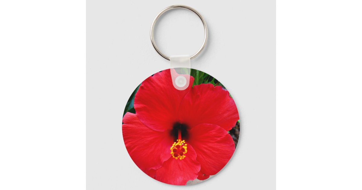 A Red Hibiscus Flower Keychain | Zazzle