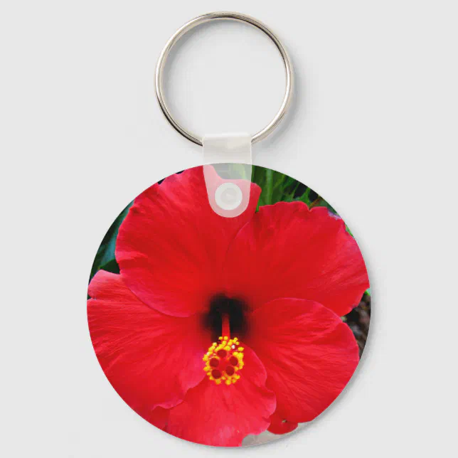A Red Hibiscus Flower Keychain | Zazzle