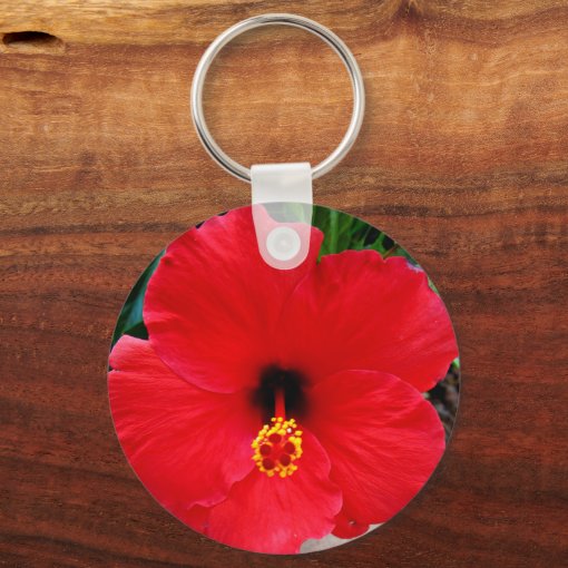 A Red Hibiscus Flower Keychain | Zazzle