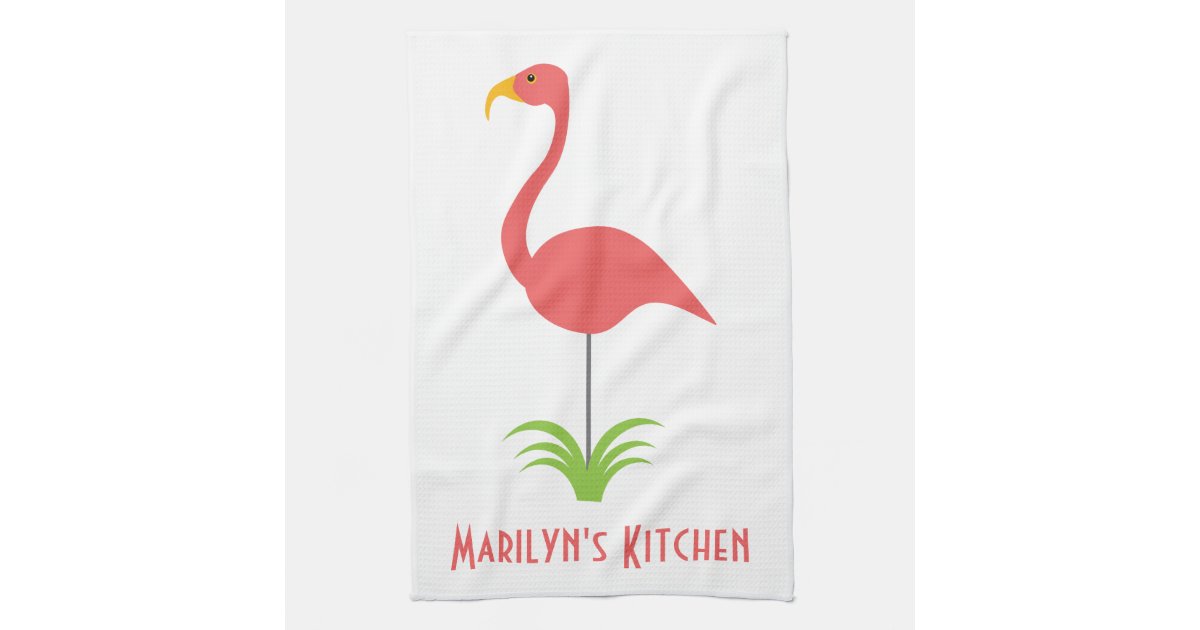 A Retro Pink Flamingo for the Kitchen Kitchen Towel | Zazzle