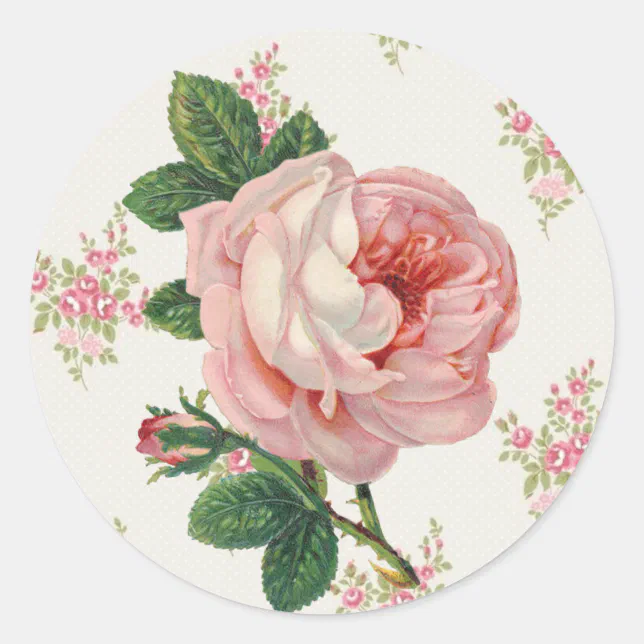 A Rose for a Rose Vintage Pink Floral Pattern Classic Round Sticker ...