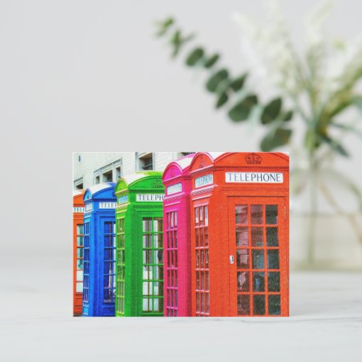A Row of Brightly Colored Telephone Boxes Postcard | Zazzle