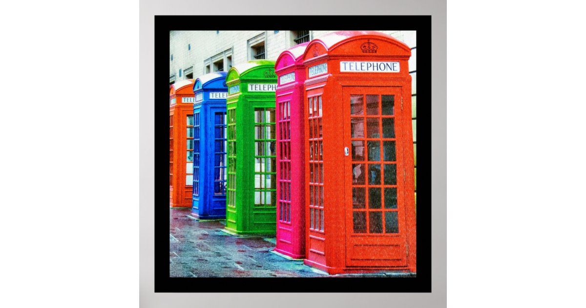 A Row of Brightly Colored Telephone Boxes Poster | Zazzle