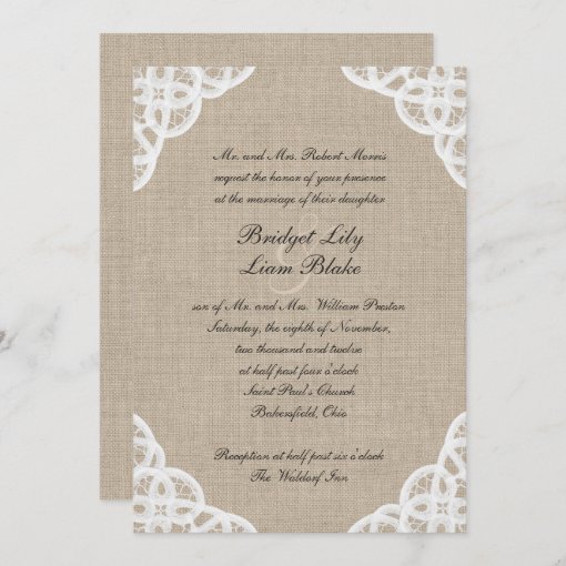 A Rustic Lace & Burlap Wedding Invitation | Zazzle