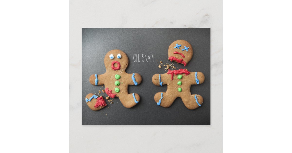 A shocked gingerbread man with broken leg postcard | Zazzle