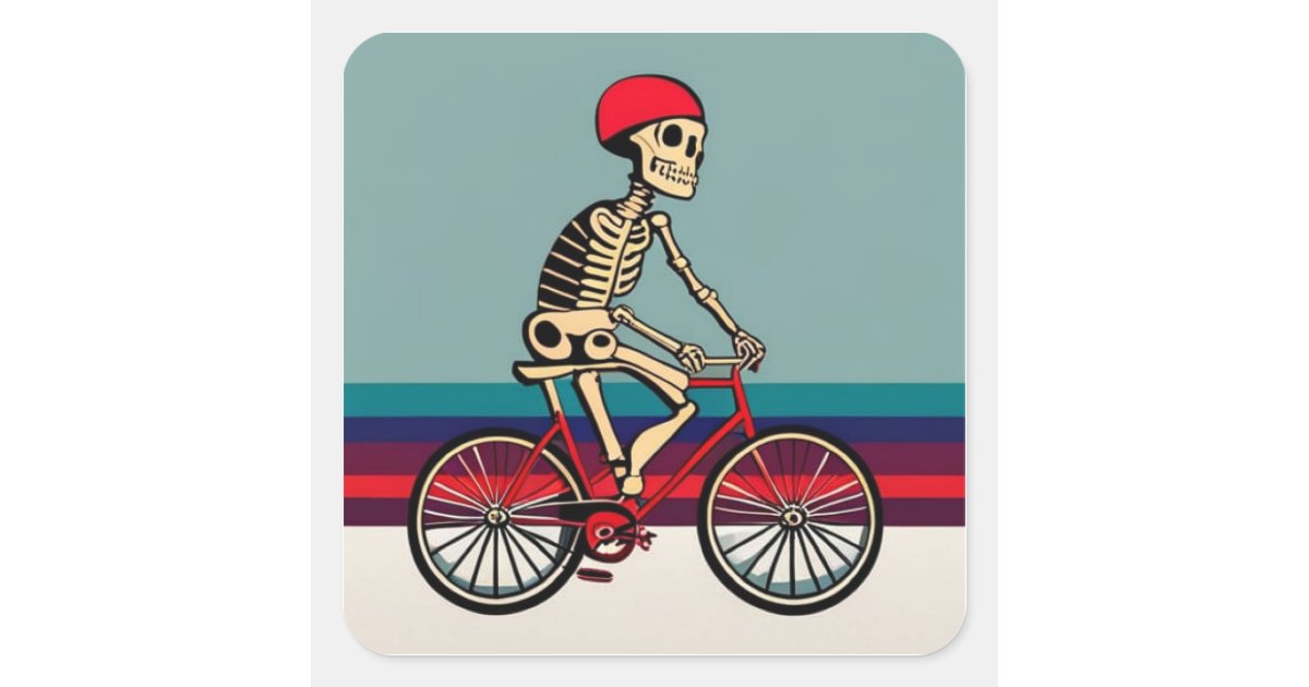 A Skeleton Riding A Bicycle Square Sticker | Zazzle