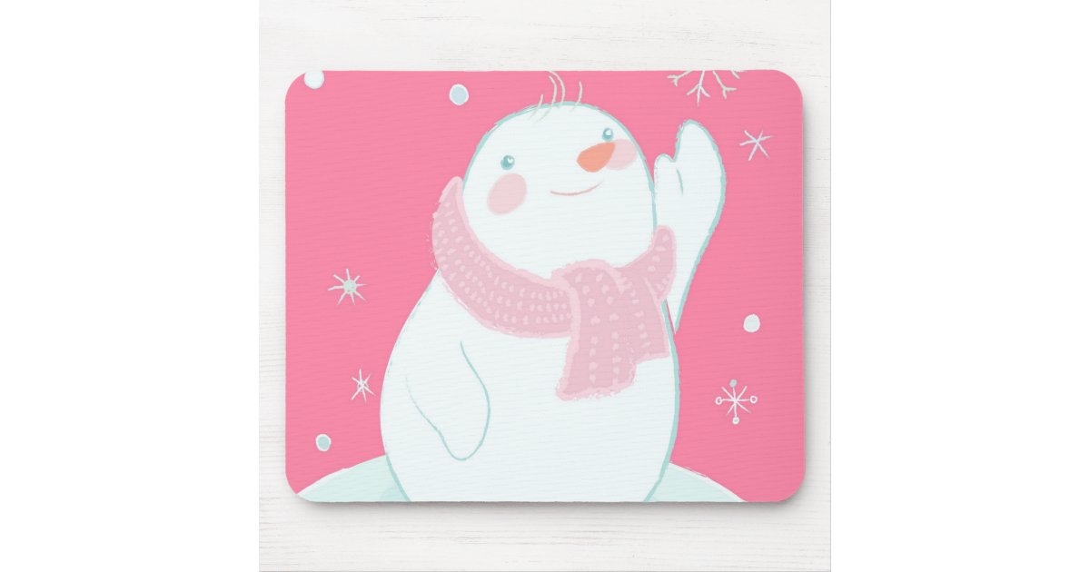 A snowman reaching for a falling snowflake mouse pad | Zazzle