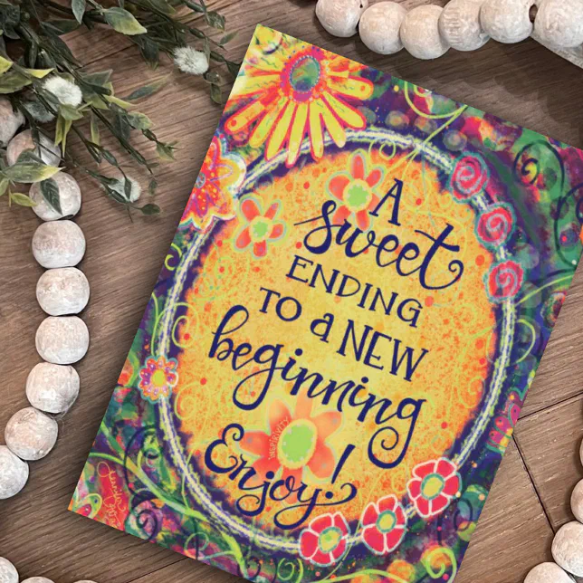 A Sweet Ending to a New Beginning Fun Floral Card | Zazzle