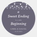 A Sweet Ending to a New Beginning Wedding Classic Round Sticker | Zazzle