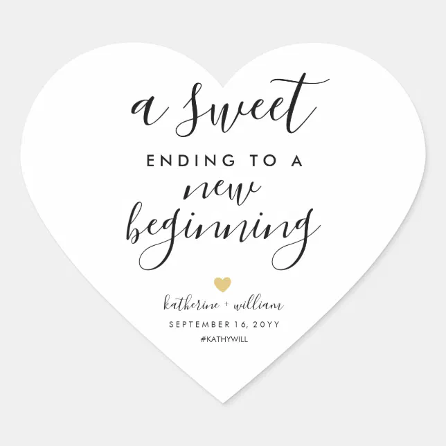 A Sweet Ending To A New Beginning Wedding Favor Heart Sticker | Zazzle