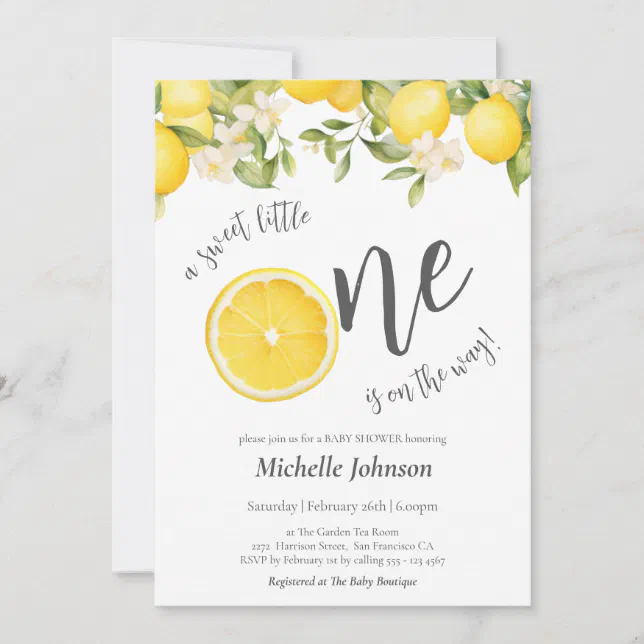 A Sweet Little One Citrus Lemon Baby Shower Invitation | Zazzle