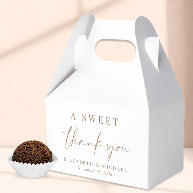A Sweet Thank You Gold Script Wedding Favor Boxes | Zazzle