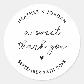 A Sweet Thank You Wedding Sweets Favor Classic Round Sticker | Zazzle