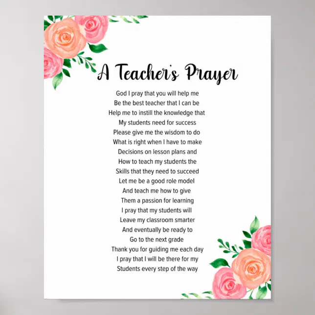A Teacher's Prayer Poster | Zazzle