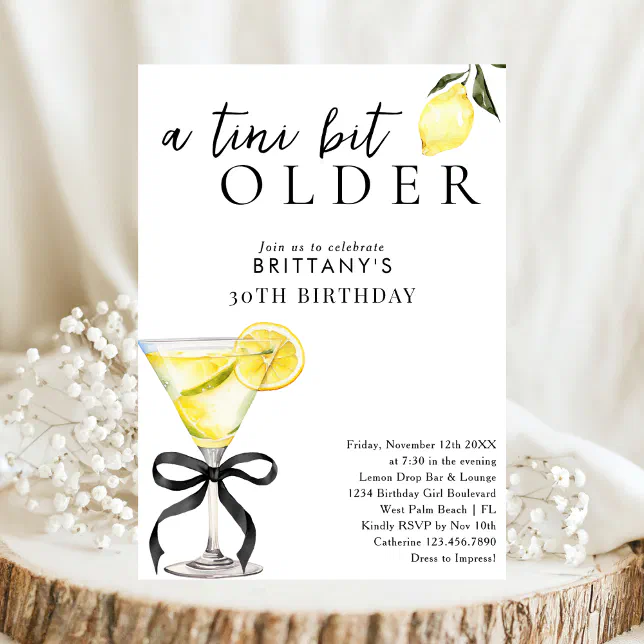 A Tini Bit Older Lemon Drop Martini 30th Birthday Invitation | Zazzle