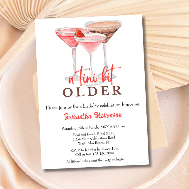 A Tini Bit Older Martini Themed Birthday Party Invitation | Zazzle