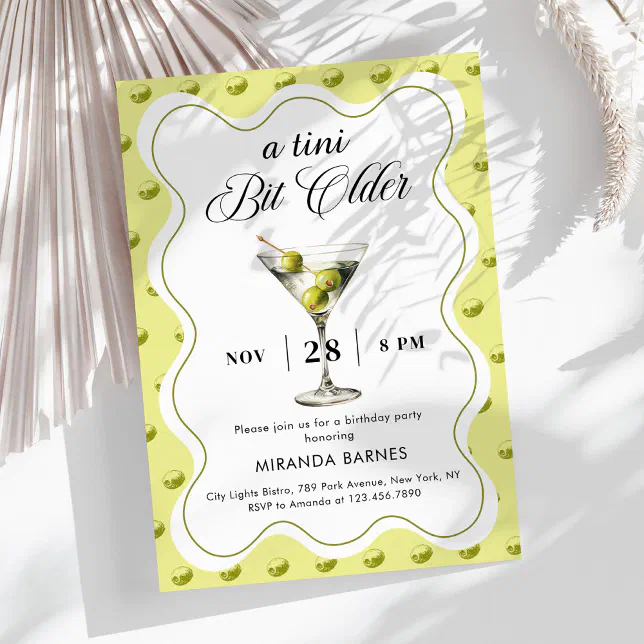 A Tini Bit Older Olive Martini Birthday Invitation | Zazzle