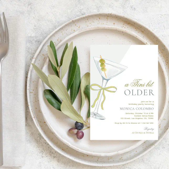 A Tini Bit Older Olive Martini Birthday Party Invitation | Zazzle