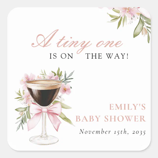A Tiny One Espresso Martini Baby Shower Square Sticker | Zazzle