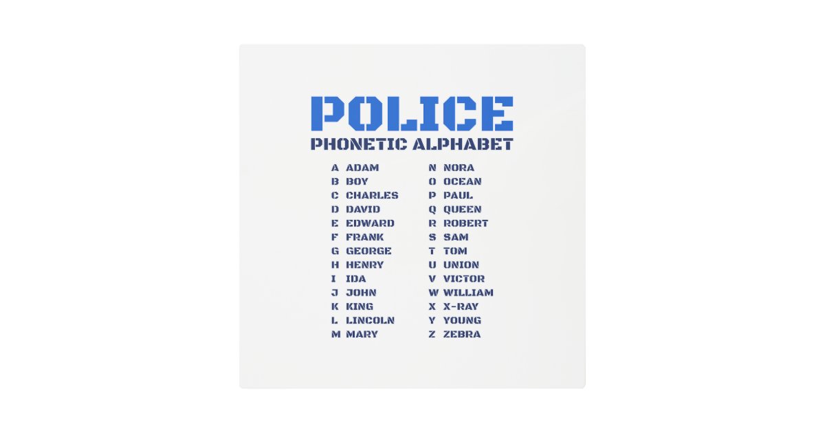A to Z Alphabet - Police Phonetic Alphabet Metal Print | Zazzle