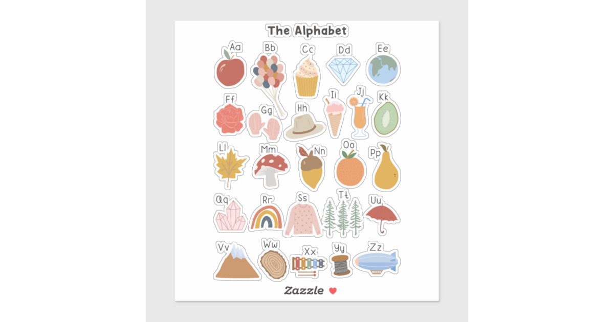 A to Z Alphabet with Pictures Kids Sticker | Zazzle