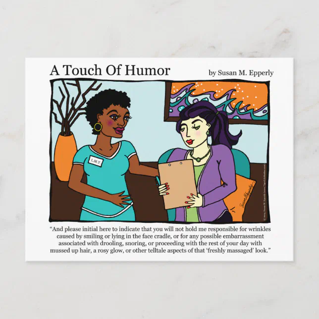 "A Touch of Humor" Massage Informed Consent Comic Postcard | Zazzle