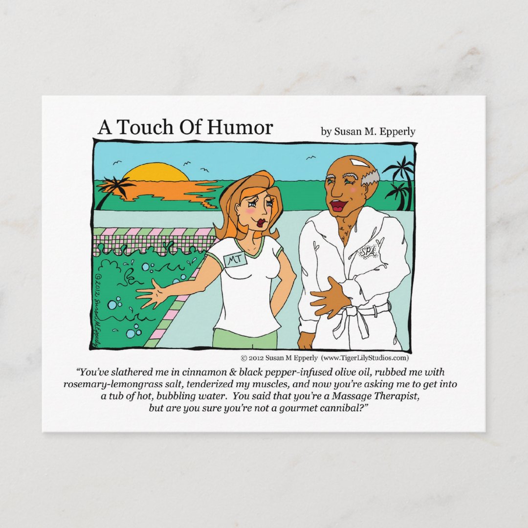 "A Touch of Humor" Spa Massage Cannibal Comic Postcard | Zazzle