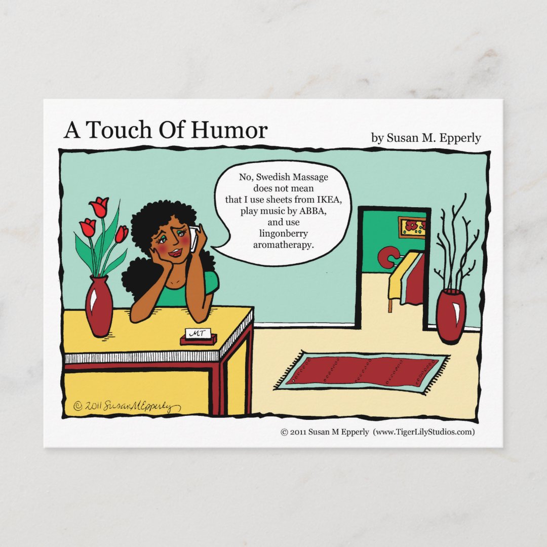 "A Touch of Humor" Swedish Massage Comic Postcard | Zazzle