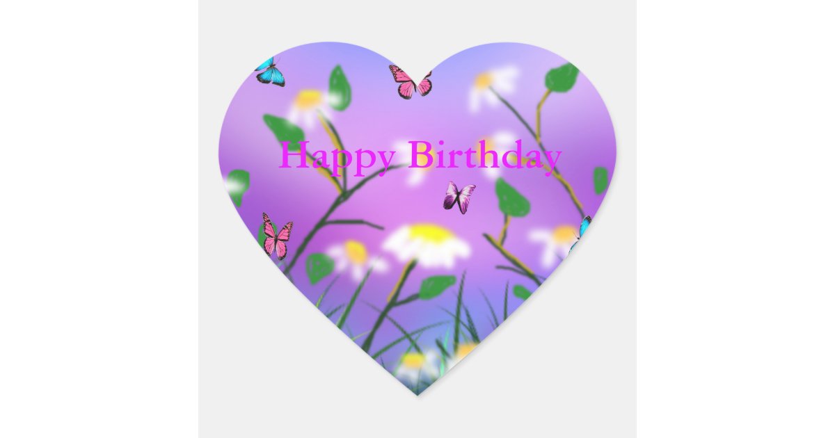 A Touch Of Spring, Heart Happy Birthday Stickers. Heart Sticker | Zazzle
