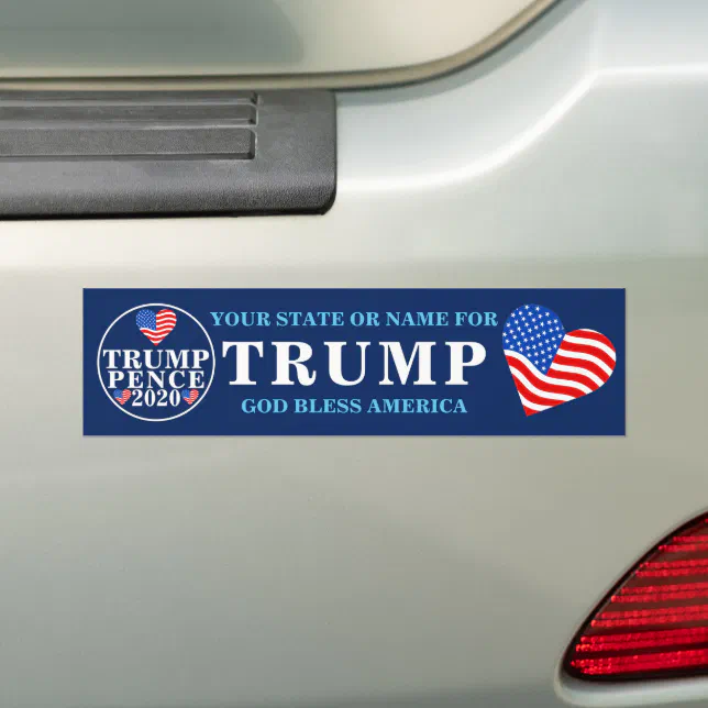 A Trump Pence 2020 Hearts USA God Bless America Bumper Sticker | Zazzle