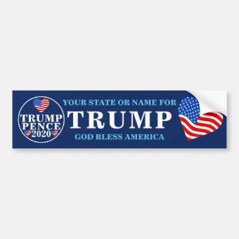 A Trump Pence 2020 Hearts USA God Bless America Bumper Sticker | Zazzle