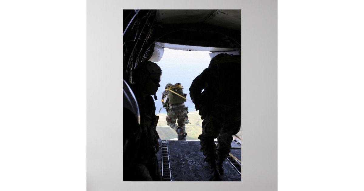 A US Army Soldier performs a static-line jump Poster | Zazzle