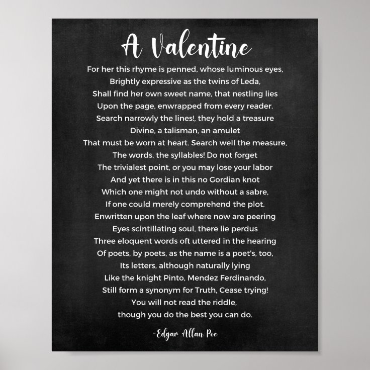 A Valentine Poem Black and White Poster | Zazzle