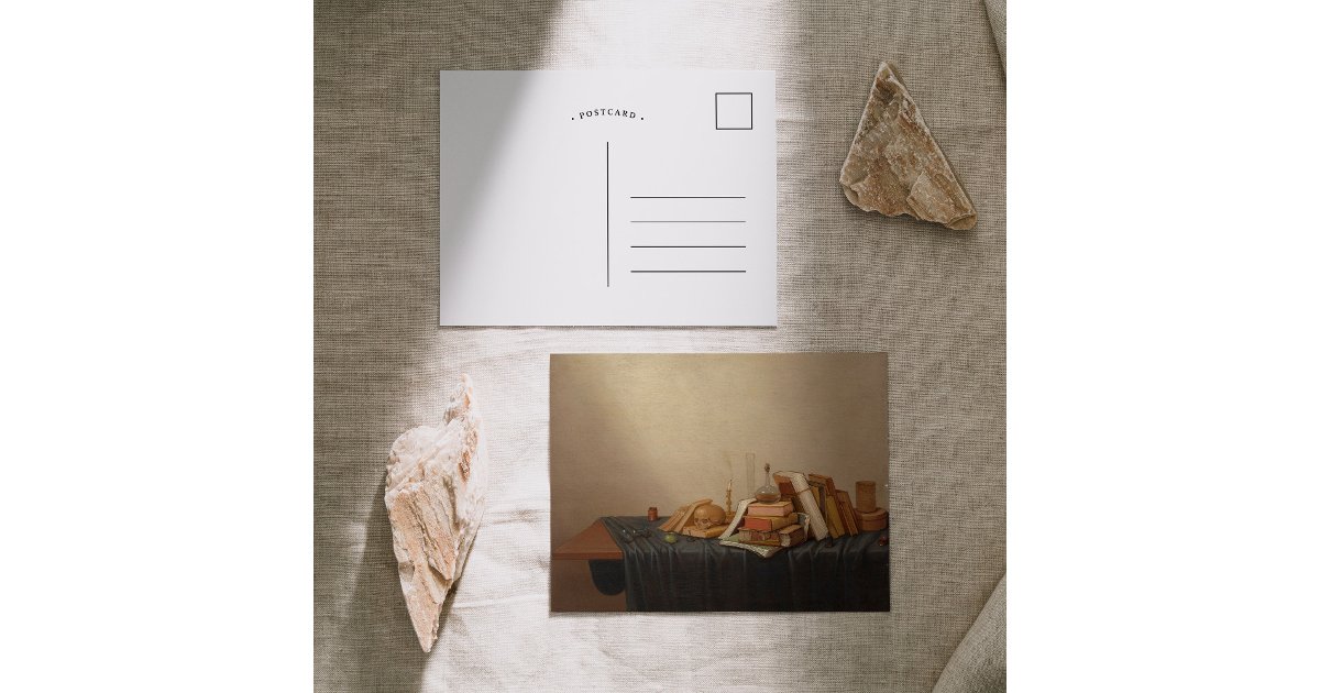 A Vanitas with Books and Skull | Gerrit van Vucht Postcard | Zazzle