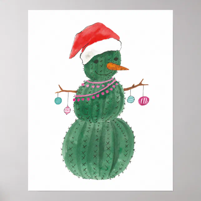 A Very Cactus Christmas Snowman Poster | Zazzle
