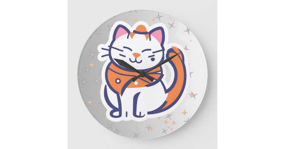 A very happy white and pink tuxedo cat Wall Clock | Zazzle