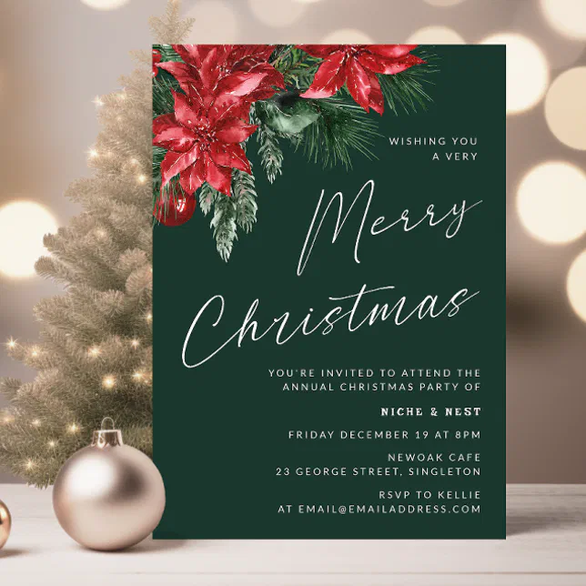 A Very Merry Christmas Classic Party Green Invitation | Zazzle