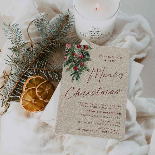 A Very Merry Christmas Party Modern Gold Invitation | Zazzle