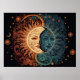 A Vintage Style Psychedelic Sun and Moon Ai Art Poster | Zazzle