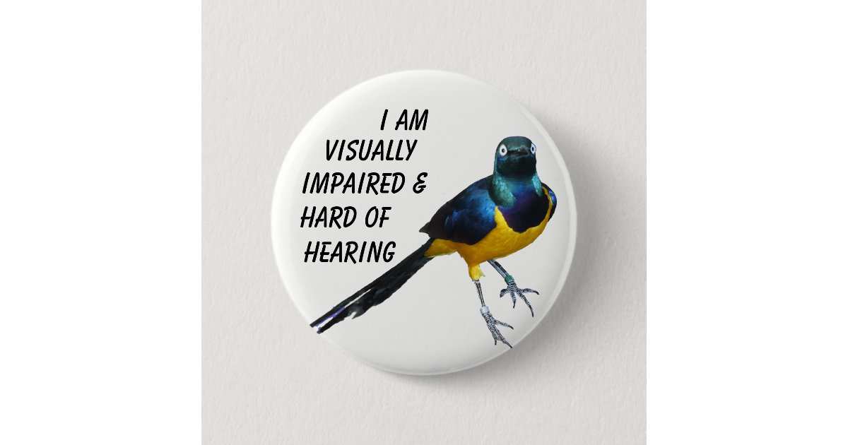 A visually impaired & hard of hearing info badge. pinback button | Zazzle