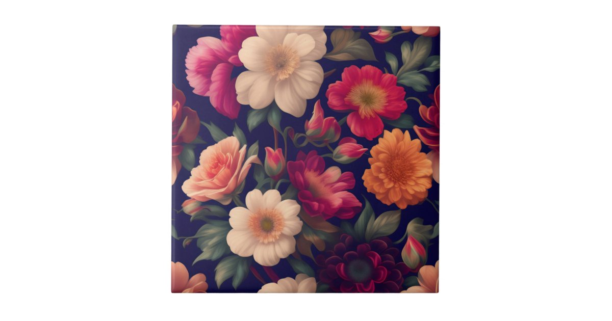 A wallpaper with a floral pattern ceramic tile | Zazzle