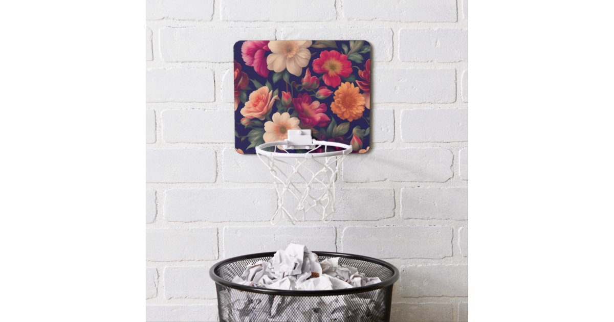 A wallpaper with a floral pattern mini basketball hoop | Zazzle