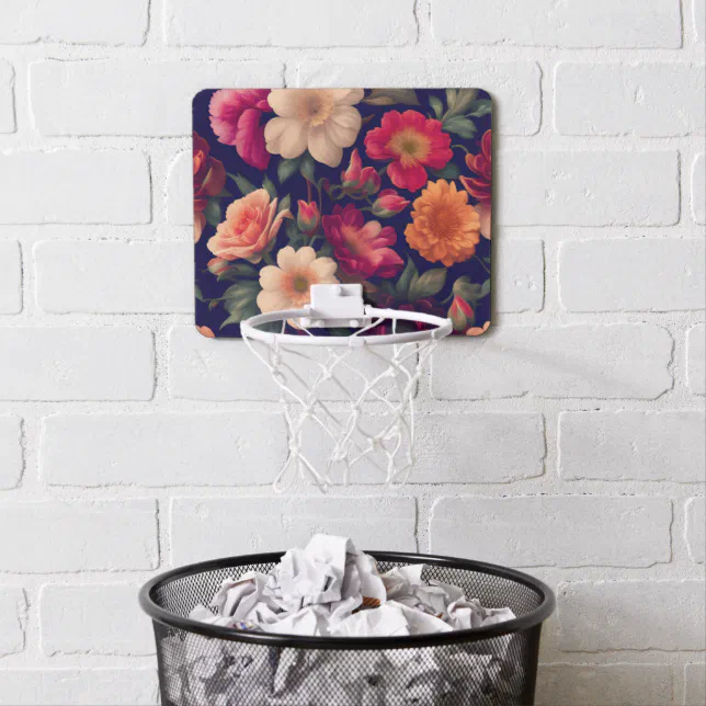 A wallpaper with a floral pattern mini basketball hoop | Zazzle