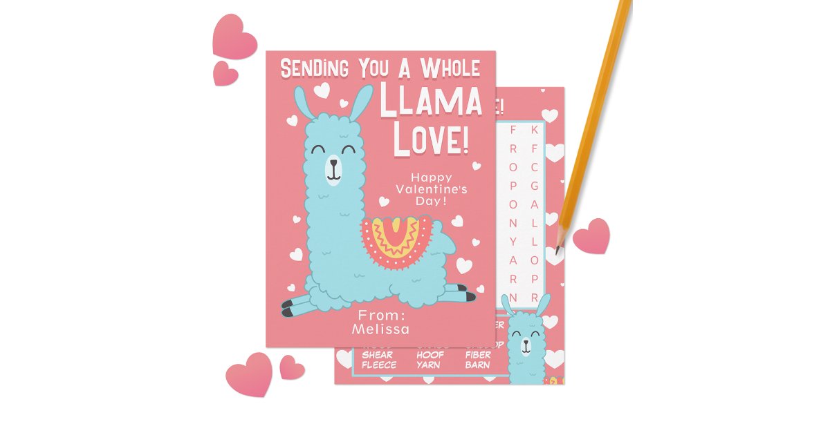 A Whole Llama Love Classroom Valentine's Day Note Card | Zazzle