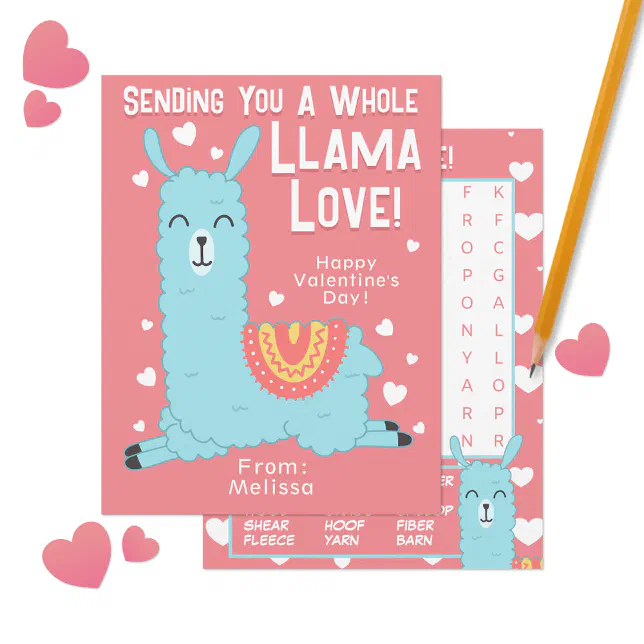 A Whole Llama Love Classroom Valentine's Day Note Card | Zazzle