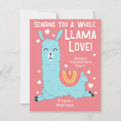 A Whole Llama Love Classroom Valentine's Day Note Card | Zazzle