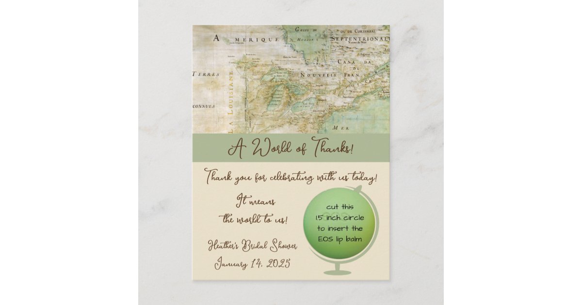 A World of Thanks! Map Shower EOS Lip Balm Favor Enclosure Card | Zazzle
