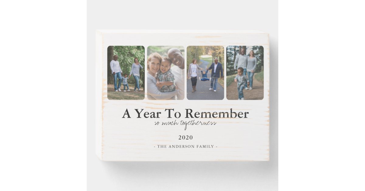 A Year To Remember Family 2020 4 photos Wooden Box Sign | Zazzle
